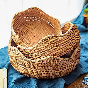 Meideli Rattan Woven Storage Baske,Round Fruit Snack Basket,Large Decorative Bowl Basket for Home,Fruit and Vegetables Tray Holder,Bread Baskets,Food Baskets Woven S