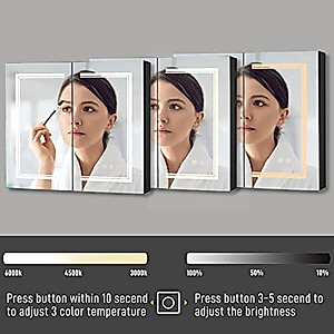 FCH Bathroom Medicine Cabinet with Dimmable LED Mirror, 32"×28" Anti-Fog LED Lighted Mirror Bathroom Cabinet Wall Mounted with 2 Outlets 2 USB Ports 2 Inside and Outside Mirror Doors