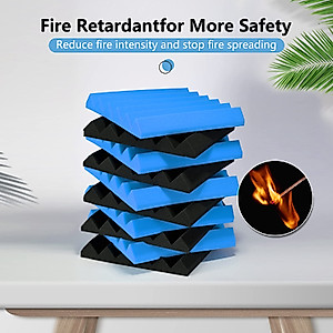 Acoustic Foam Panels, Recording Studio Acoustical Treatments Foam Panels – 2 Inch Thick 12x12 (24 Pack) | Sound Observing Soundproofing Fireproof Wall Foam Tiles | For Studio Office (Black & Blue)