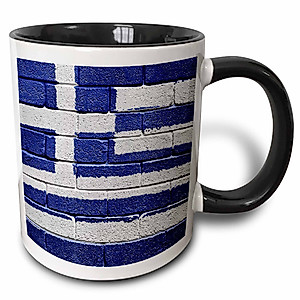 3dRose National Flag of Greece Painted onto A Brick Wall Greek Mug, 11 oz, Black