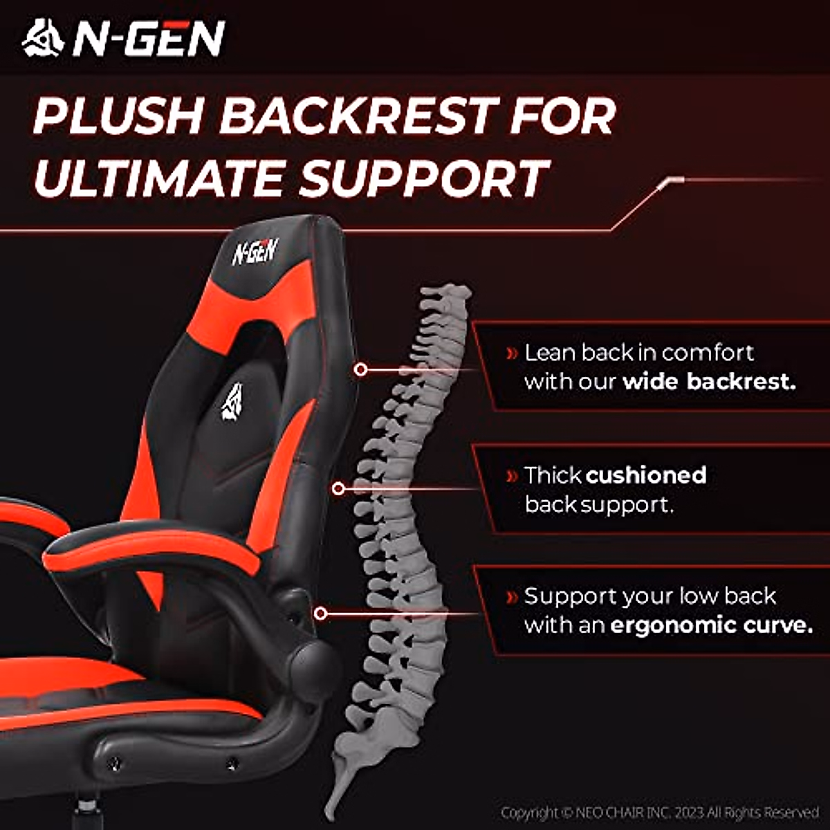 N-GEN Video Gaming Computer Chair Ergonomic Office Chair Desk Chair with Lumbar Support Flip Up Arms Adjustable Height Swivel PU Leather Executive PC Chair with Wheels for Adults Women Men (Red)