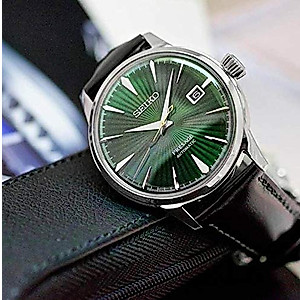SEIKO mens PRESAGE 'Mockingbird' Cocktail Green Dial with Brown Leather Watch SRPD37J1