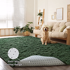 DweIke Super Soft Shaggy Rugs Fluffy Carpets, 8x10 ft, Dark Green Area Rug for Living Room Bedroom Girls Kids Room Nursery Home Decor, Non-Slip Plush Indoor Floor Bedside Rug, 8x10 Feet Deep-Green