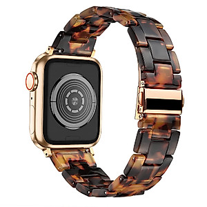 Wongeto Resin Strap Compatible with iWatch Band 38mm 40mm 41mm Apple Watch SE Series 8/7/6/5/4/3/2/1 Women Girl Men,Light Resin Waterproof Strap(Rose Gold+Tortoise 38/40/41mm)