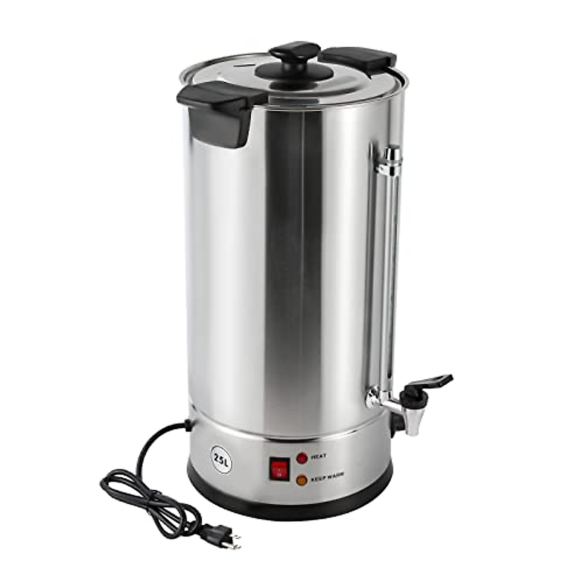 Hot Water Dispenser, 25L/6.6 gal Commercial Stainless Steel Electric Hot Water Boiler With Double-layer Barrel Wall, Portable Thermostable Tea Urn Coffee Boiler With Practical Faucet For Hot Drinks