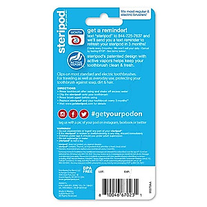 Steripod Clip-On Toothbrush Protector, Keeps Toothbrush Fresh and Clean, Fits Most Manual and Electric Toothbrushes, Pink and Blue, 2 Count (Pack of 1)