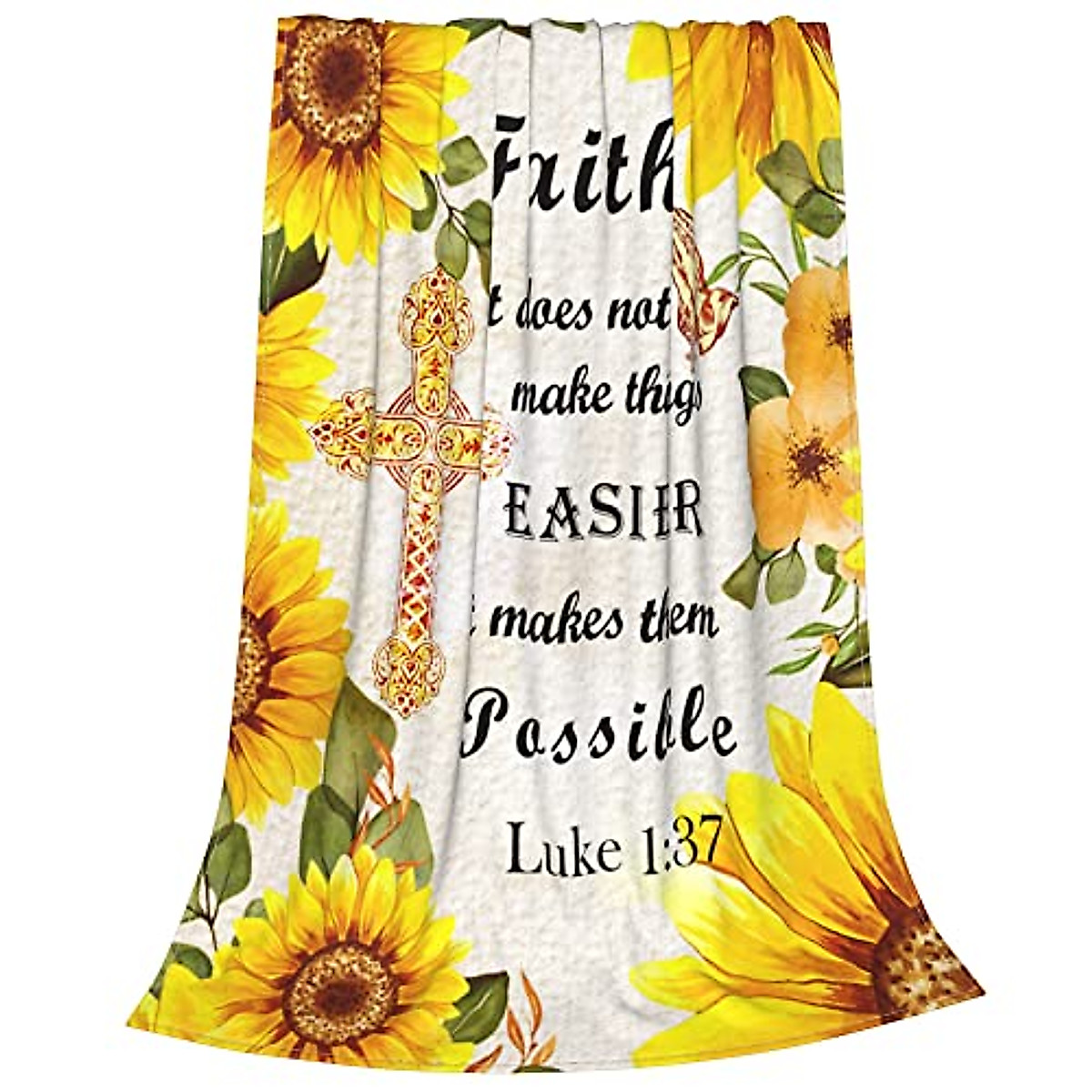 Sunflower Blanket Christian Gifts for Women, Inspirational Religious Scripture Throw Blankets, Sunflowers Soft Flannel Throw Blanket for Couch Sofa Bed, Sunflower Blankets Gifts for Women, 50"x60"