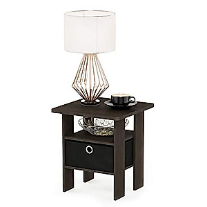 Furinno Andrey End Table / Side Table / Night Stand / Bedside Table with Bin Drawer, Dark Brown/Black, 1-Pack, Center Bin
