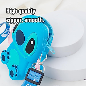 U-CHYTY Cartoon Stitch Crossbody bag with Adjustable Shoulder Strap,Stitch 50s Sticker,Badge Wallet with Lanyard,Coin Money Pouch Bag with Zipper (Stitch-blue)