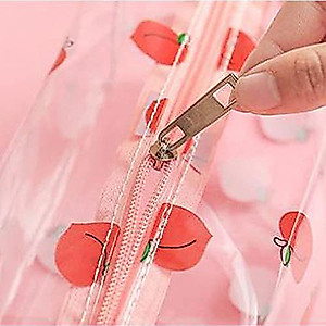 Clear Large Capacity Pencil Cases,Portable Cosmetic Makeup Bag,Fruit Printed Pencil Bag Pouch Stationery Box(red Strawberry)