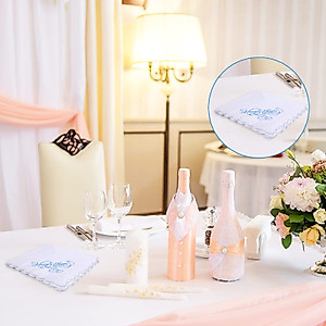 Embroidered Wedding Handkerchiefs Happy Tears Wedding Handkerchiefs with Scallop Lace Edges for Wedding Day Bride (6 Pieces) White, Blue