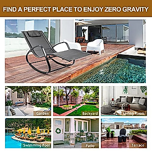 WeCooper Zero Gravity Rocking Chair, Patio Chaise for Indoor and Outdoor, Wavy Lounge Chair for Yard and Patio, Removable Headrest, Black and Silver, Twin Pack