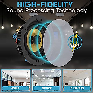 Pyle 6.5” Ceiling Speaker Set - 2-Way Full Range Speaker (Pair) Built-in Electronic Crossover Network in-Ceiling Mount Design 300 Watts PDIC68FG,Black