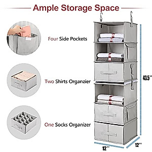 Vailando Hanging Closet Organizer, Hanging Shelves with Side Pockets for Closet Organizers and Storage, Wardrobe, Nursery, Baby Clothes Organization