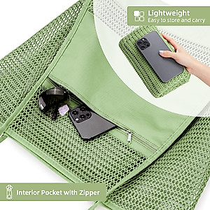 KALIDI Beach Mesh Tote Bag, Casual Tote Bag Hobo Women Foldable MAX 23L Shoulder Grocery Bag For Beach Picnic Vacation