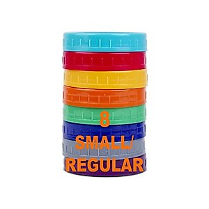 Mason Jar Lids - Compatible with Ball, Kerr, and Other Brands - Vibrant Colored Plastic Caps for Canning and Storage Jars - Airtight and Spill-Proof - Pack of 8 (Small/Regular - 2.75in)