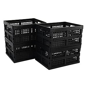 Zopnny 4 Packs Collapsible Milk Crates, 15 L Plastic Stackable Storage Bins Utility Folding Baskets, f