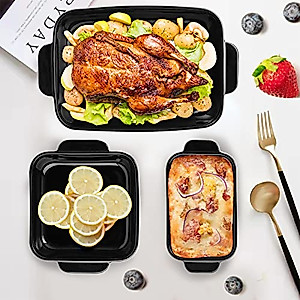 DEAYOU Casserole Baking Dish, 3-Pack Bakeware Set, Ceramic Lasagna Pan, Rectangular Stoneware Baking Pan Set for Oven, Cooking, Cake Dinner, Daily Use, Black and White