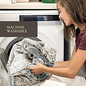 Aelenmu Washable Rugs for Living Room: 9x12 Area Low Pile Soft Rug with Non-Slip Backing Non-Shedding, Medallion Floor Carpet Bedroom Dining Room Nursery Home Office-Beige