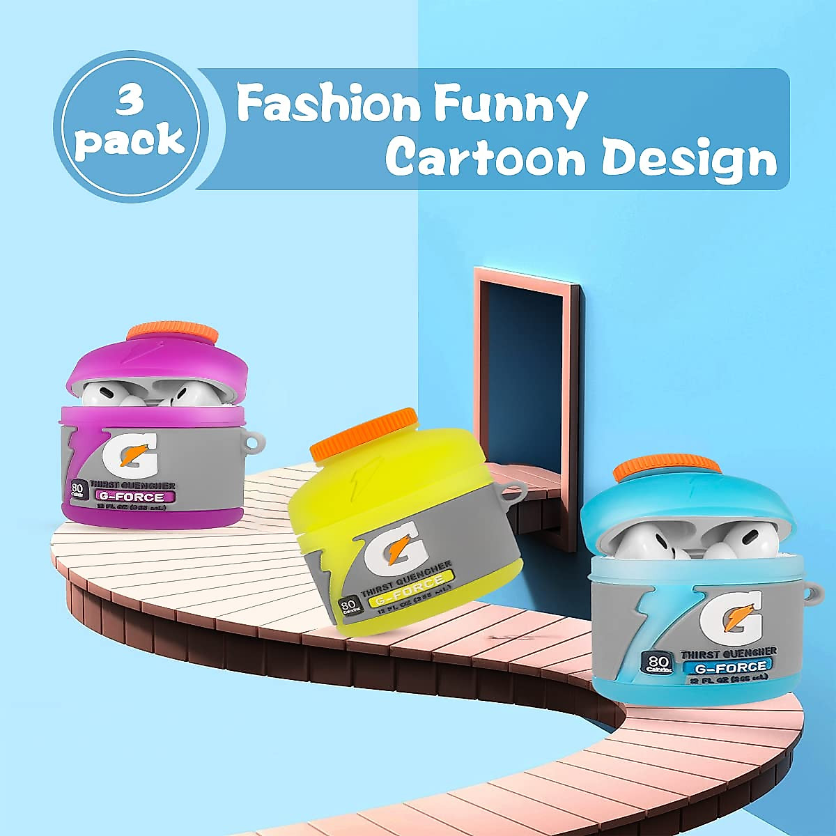 3 Pack Case for AirPods Pro 2nd Generation, Funny Fun Cartoon Food Sport Drinks Bottle Cover, Soft Silicone Cute Design Kawaii AirPods Pro 2/Pro Shell Protective for Keychain Lanyard Women Kids Girls