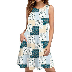 Midi Formal Dresses for Women 2023 Women's Summer Loose Tassel Sleeveless Printed Dress Navy