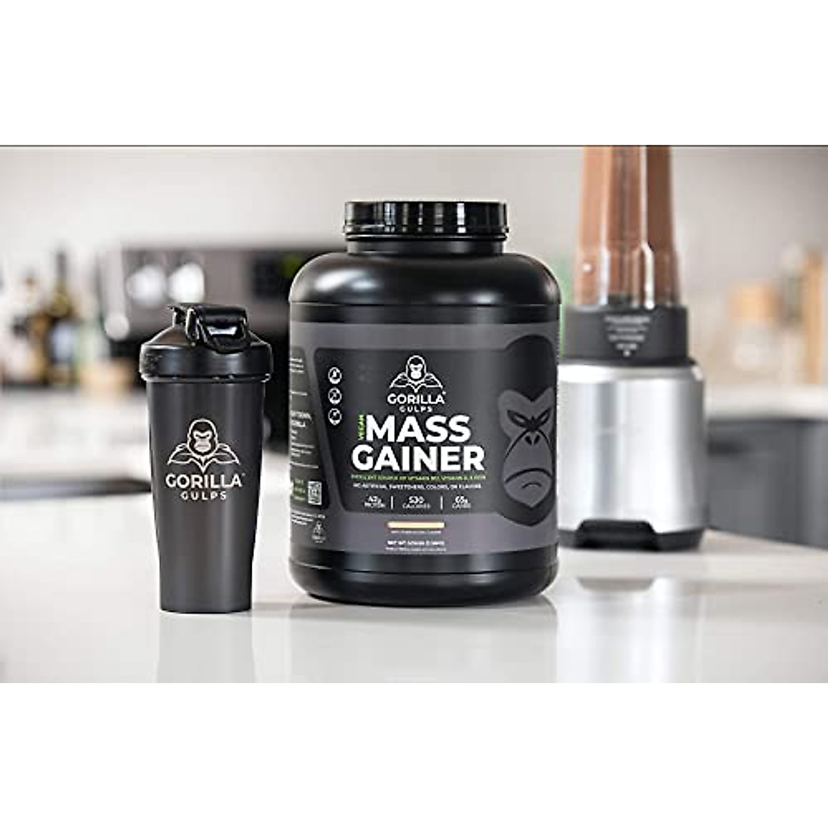 Gorilla Gulps – Mocha Vegan Mass Gainer – 5 lb Natural High Calorie Protein Powder – GMO, Gluten, Dairy, & Soy Free. No Artificial Ingredients – 530 Calories – 18 Servings