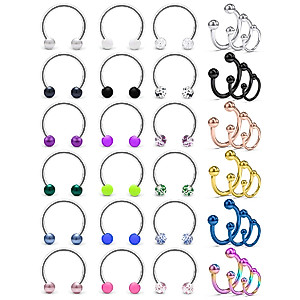 SCERRING 16G Septum Hoop Nose Rings 316L Stainless Steel Horseshoe Nose Hoop Ring Cartilage Daith Lip Tragus Earrings Retainer Body Piercing Jewelry 36PCS Mix Color 1#