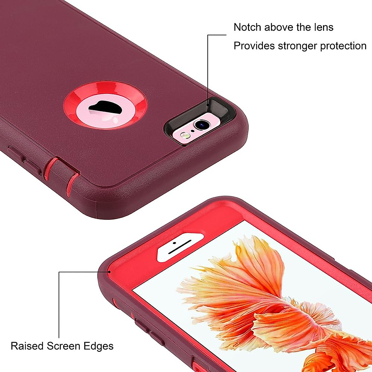 Case for iPhone 6 Plus/6S Plus with Built-in Screen Full Body Protector Phone Case, Shockproof TPU Hard PC Bumper Drop-Proof Shell for iPhone 6 Plus/6S Plus 5.5" (PurplePink)