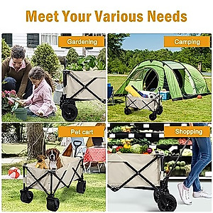 Collapsible Wagon Cart, Heavy Duty Folding Wagon, 176lbs Large Capacity Beach Wagon, All Terrain Wagon, Portable Outdoor Utility Wagon for Sports Shopping Camping Garden(White)