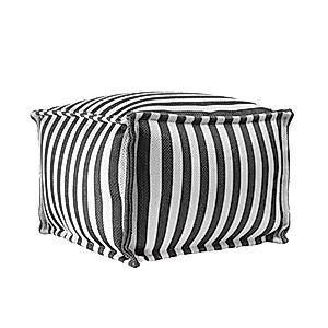 nuLOOM Porto Striped Indoor/Outdoor Ottoman Pouf Grey 14" x 20" x 20"