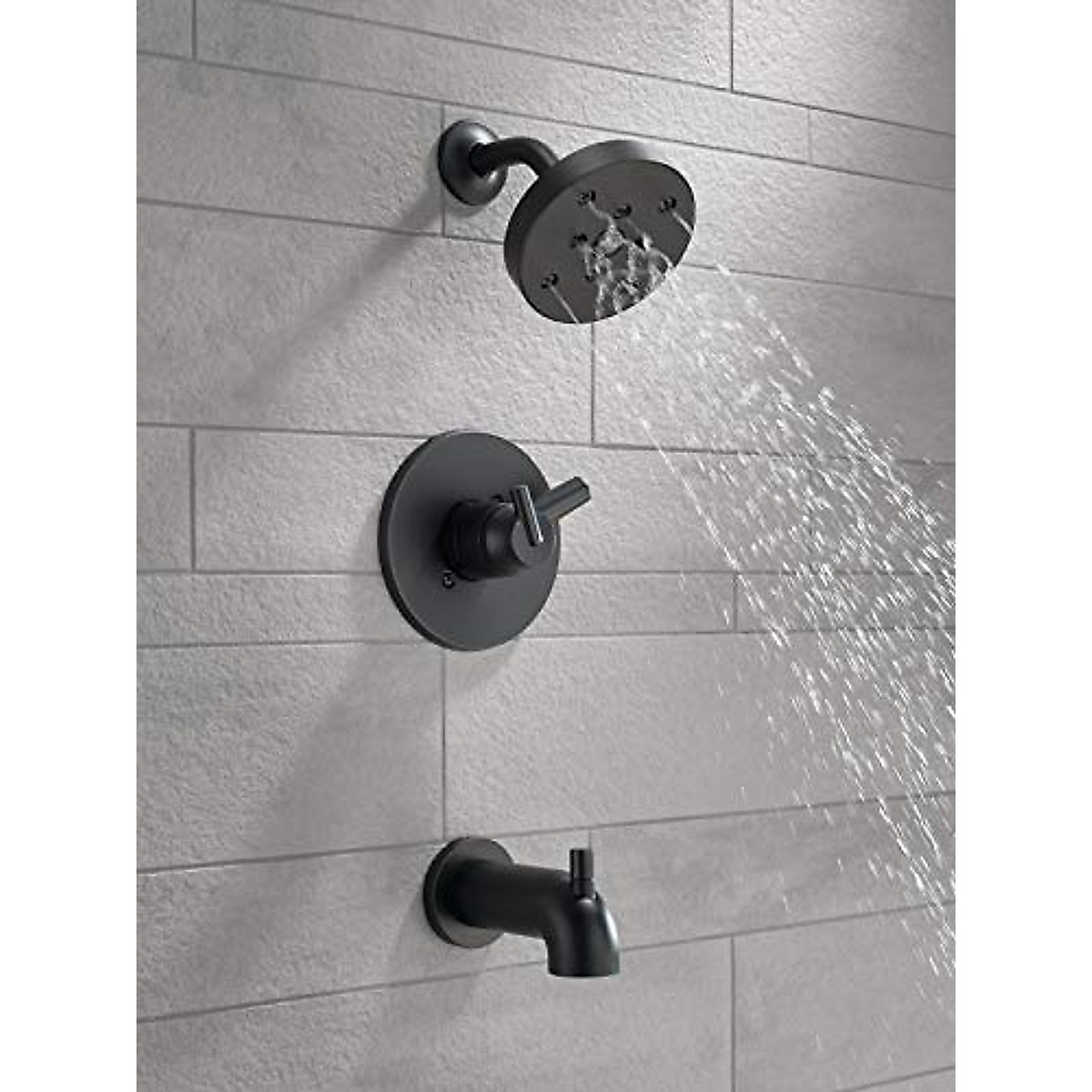 Delta Faucet Trinsic 17 Series Dual-Function Tub and Shower Trim Kit, Shower Faucet, Single-Spray H2Okinetic Shower Head, Matte Black T17459-BL (Valve Not Included)