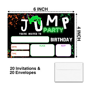 YSTEP Jump Birthday Party Invitations, 20 Invite Cards with Envelopes, 4"x6" Trampoline Bounce House Birthday Invites - A01