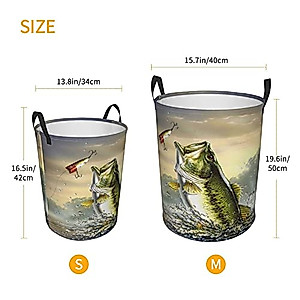 Duwrap Laundry Hamper Large Fish Bass Jumping Out Water Laundry Basket Bag With Lid Large Collapsible Laundry Cloth Washing Bin Household Organizer Bags Toy Storage Baskets For Bedroom Closet