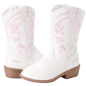 bebe Girls' Cowgirl Boots - Classic Western Cowboy Boots - Mid Calf Boots for Toddlers, Little and Big Girls (5T-7), Size 2 Little Kid, Pink/White