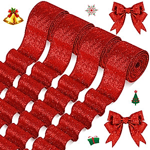 Yinder 4 Roll 40 Yards Christmas Metallic Wired Ribbon - Thick, Glitter, Tree & Gift Wrapping Ribbon for DIY Crafts & Xmas Party Decorations (Red, 2.5 Inch)