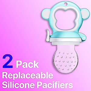 Baby Food Feeder Fruit Feeder Pacifier (2 Pack) - Silicone Fresh Food Feeder with 6 Replaceable Silicone Teething Pacifiers, Infant Teething Toy Teether, Ideal Teething & First Baby Feeding by MICHEF