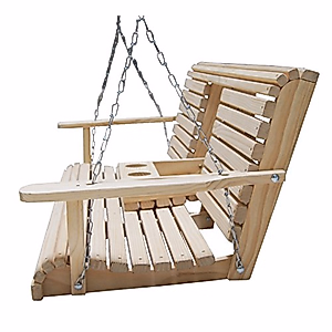 6 Feet Ft FLIP Cup Holder Console Cypress Lumber ROLL Back Porch Swing Made from Rot-Resistant Cypress Eternal Wood Made in The USA - Green Furniture - GO Green