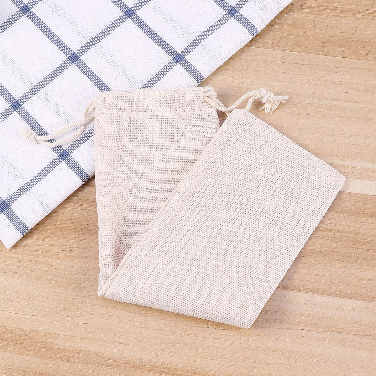 BESTonZON 5 Pcs Cotton and Linen Pouch Bag Straw Carrying Case for Stainless Steel Drinking Straws Cutlery Fork Spoon Storage