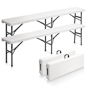 VINGLI 6 feet Plastic Folding Bench,Portable in/Outdoor Picnic Party Camping Dining Seat, Garden Soccer Multipurpose Entertaining Activities, Smooth HDPE Tabletop, 2 Pack, White