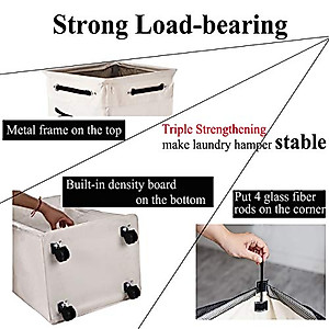 Haundry 86L Large Collapsible Laundry Hamper with Wheels, Rolling Large Clothes Hamper Basket, Wheeled Dirty Clothes Storage Bin, Beige