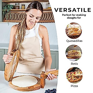 Acacia Wood Tortilla Press Round 10" - Ideal for Tortillas, Roti, Pizza and Quesadillas - Tortilla maker press, Pizza dough press, Roti maker, Quesadilla maker - Durable, Ergonomic and Easy to use