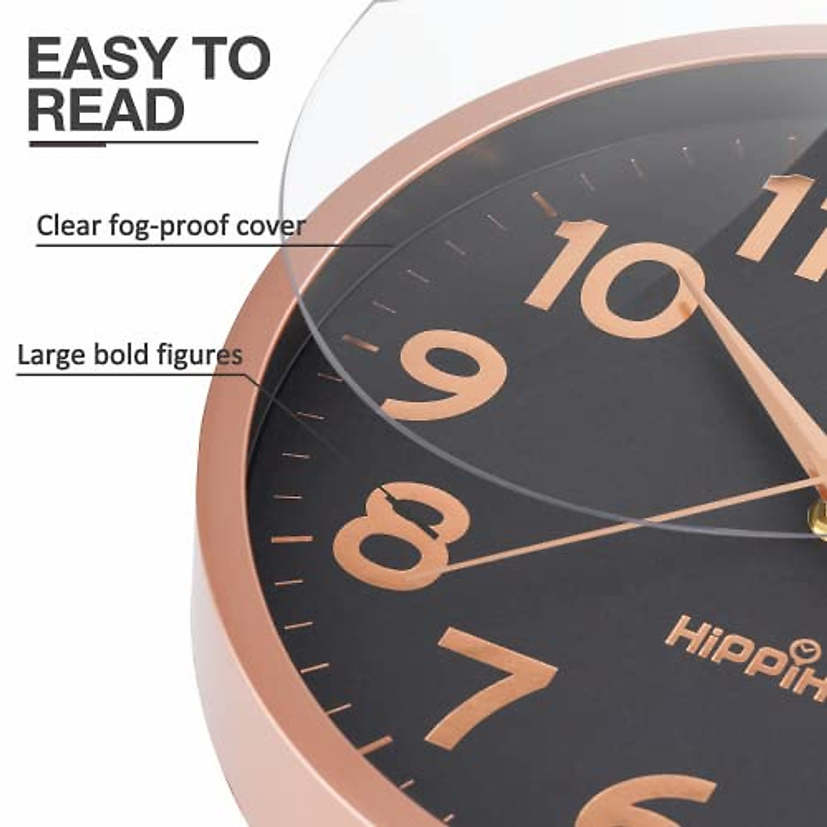 HIPPIH Wall Clock 2 Pack, 10 Inch Modern Wall Clocks Battery Operated, Non Ticking Silent Wall Clock, Simple Small Analog Wall Clock for Living Room, Bedroom, School, Office Decor (Rose Gold Black)