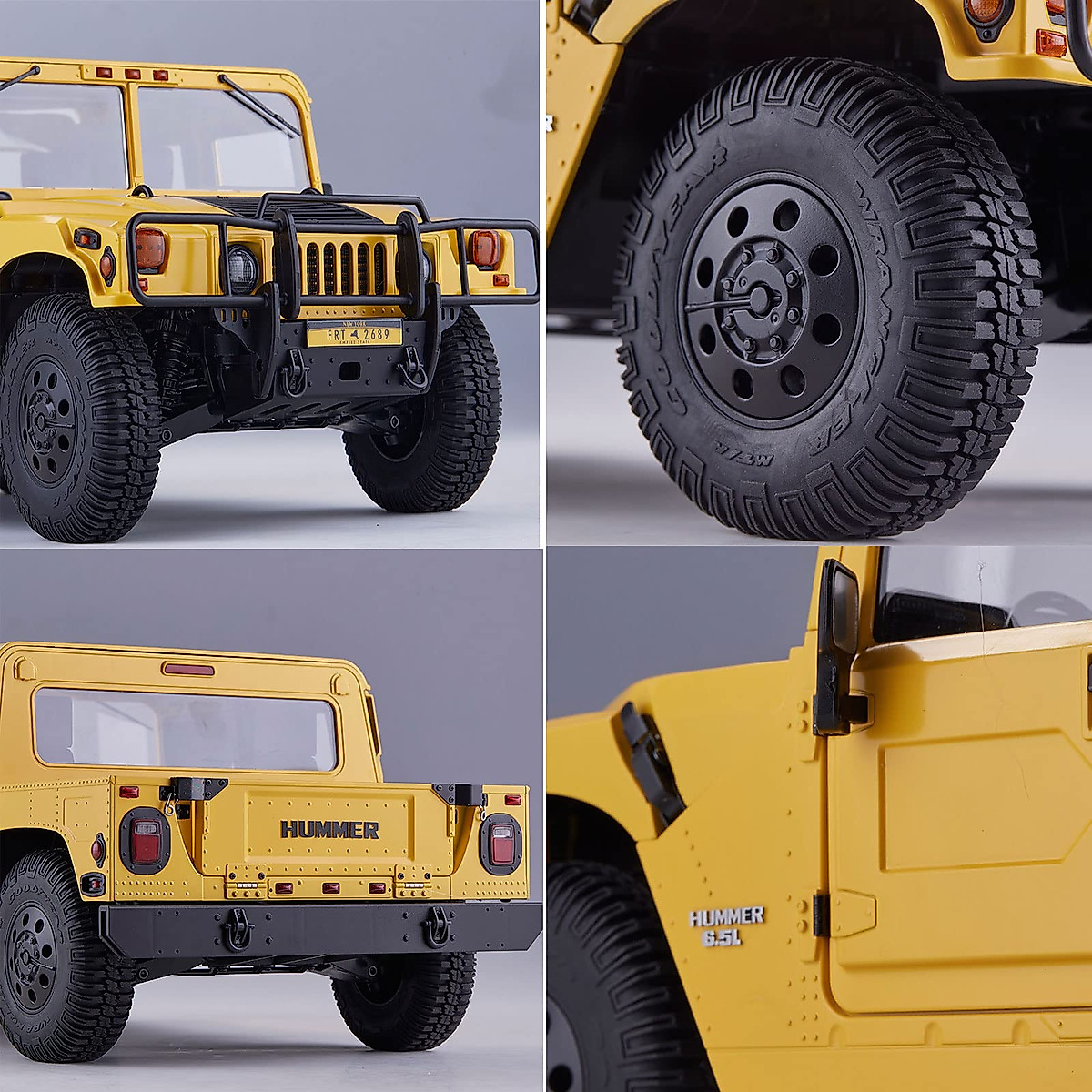 EAZYRC X FMS 1/12 GM Hummer H1 Military RC Truck with Officially Licensed, 8+KM/h 2WD 4WD 3 Speed Transmission All Terrain Model Car with 2.4 Ghz 7CH Remote Control,Led Light (No Battery) (Yellow)