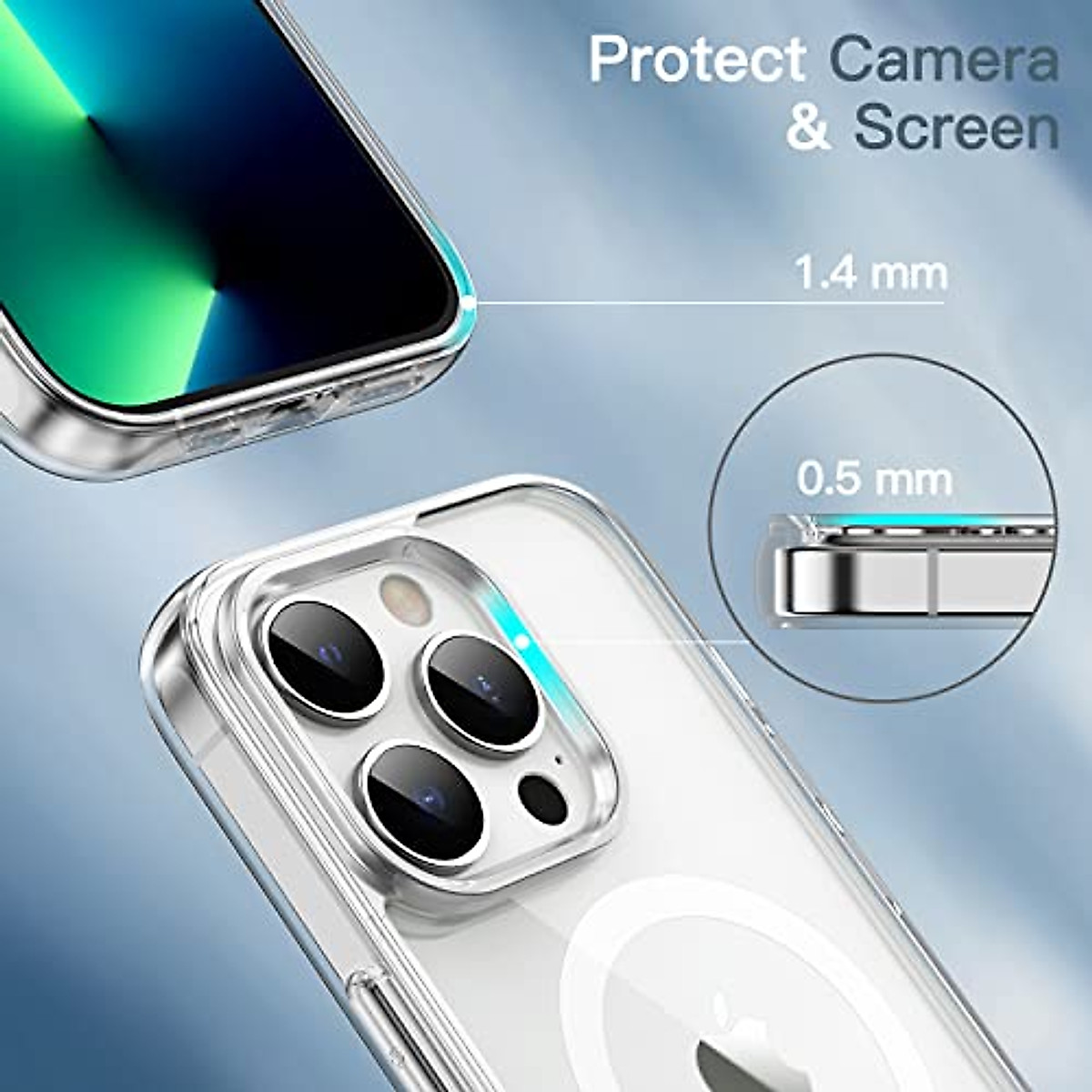 JETech Magnetic Case for iPhone 13 Pro Max 6.7-Inch Compatible with MagSafe Wireless Charging, Shockproof Phone Bumper Cover, Anti-Scratch Clear Back (Clear)