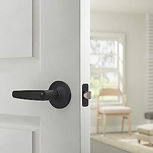 Amazon Basics Straight Door Lever With Lock, Privacy, Matte Black