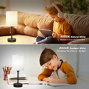 Small Bedroom Lamps 3 Color Temperatures - 2700K 3500K 5000K Bedside Lamps with USB C and A Ports, Pull Chain Table Lamps with AC Outlet, White Nightstand Lamps with Black Metal Base for Kids Reading