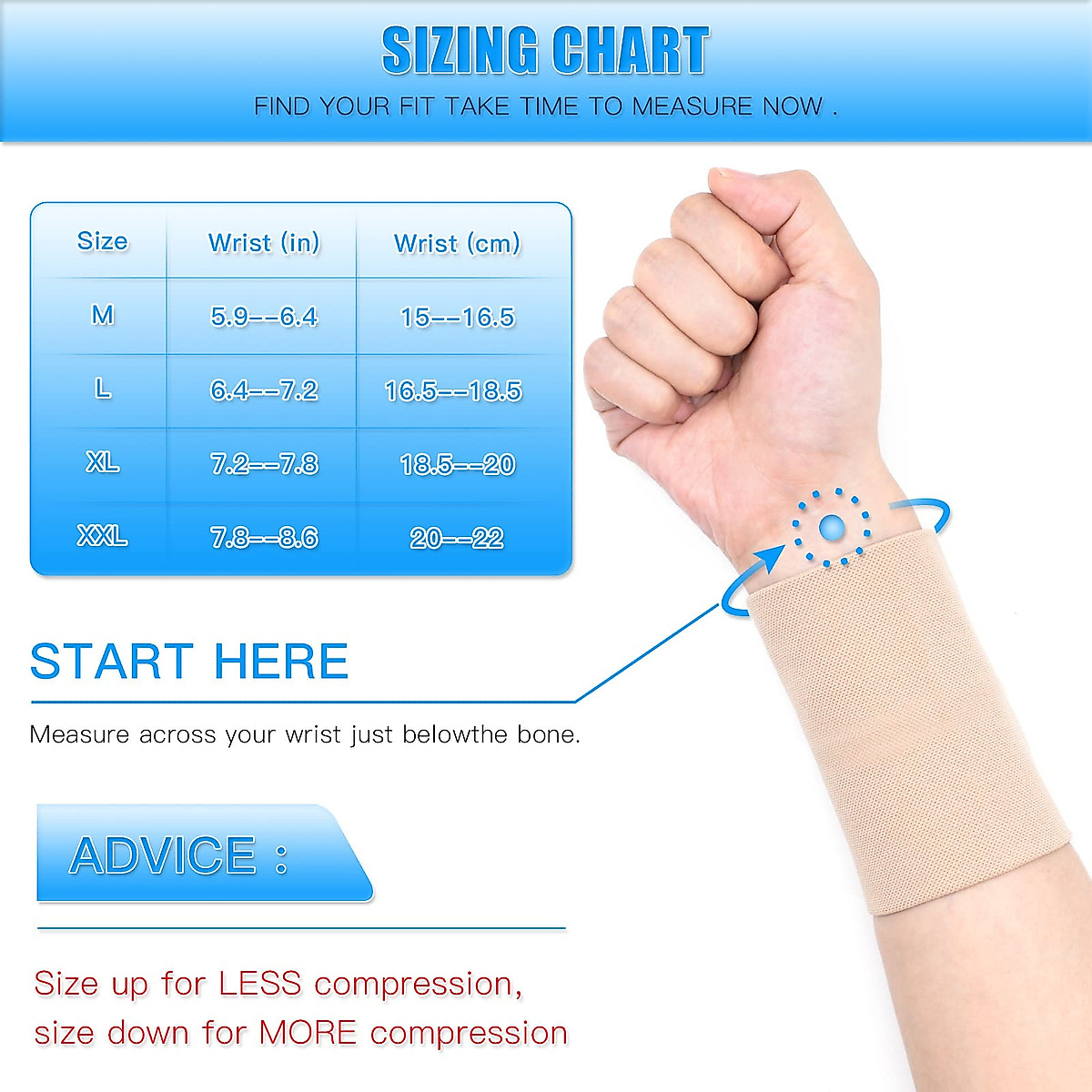 ATENTO 4 PCS Compression Wrist Sleeve | Compression Wrist Brace | Wrist Support Elastic Wristbands Sleeves | Improve and Recovery for Wrist Swelling, Soreness, Tendonitis, Carpal Tunnel and Sprained for Men and Women Sports (Medium, Beige)