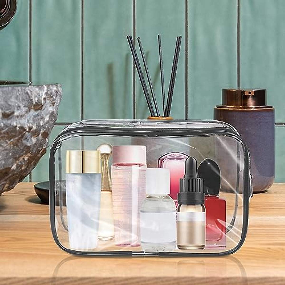 Liatinbo 3Pcs toiletry bag for traveling women,Makeup Bag with Zipper, TSA Approved Toiletry Bag,travel size toiletries essentials (Clear black)