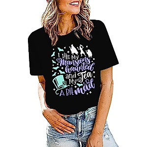 Beware of Hitch Hiking Ghost Shirt Women Funny Halloween Shirt Haunted Mansion Tshirt Hocus Pocus Fall Short Sleeve Top