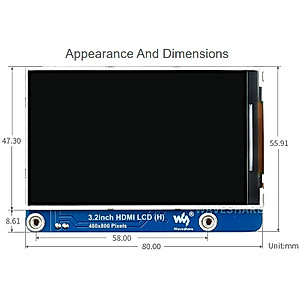 waveshare 3.2inch IPS LCD Display (H) for Raspberry Pi 4B/3B+/3B/2B/Zero/Zero W/Zero WH and Jetson Nano and Windows 11/10/8.1/8/7, 480×800 Pixel, Adjustable Brightness, No Touch